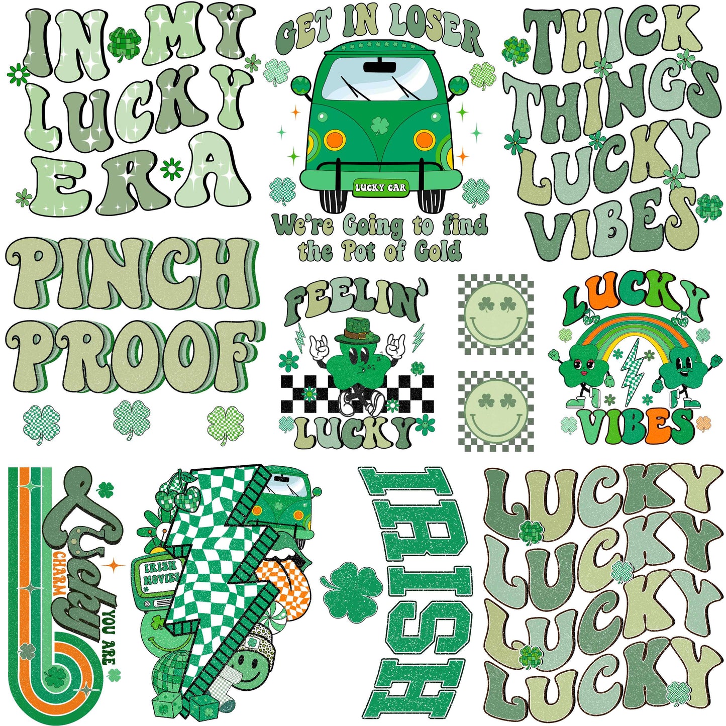 St Patricks Premade Dtf Gang Sheet Retro 30x30 Carolina Southern